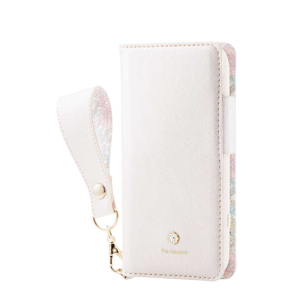 らくらくスマートフォン ソフトレザーケース Enchante'e 磁石付 ストラップ付 - PM-F213PLFJM3WH